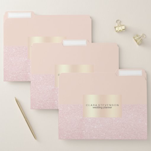 Elegant pretty rose gold glitter & blush pink file folder | Zazzle
