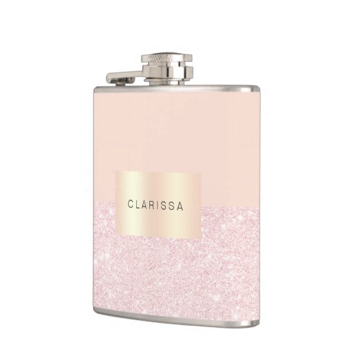 Elegant pretty rose gold glitter & blush pink flask | Zazzle