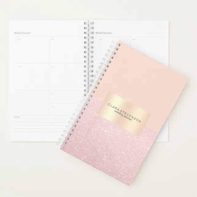 Elegant pretty rose gold glitter & blush pink planner | Zazzle