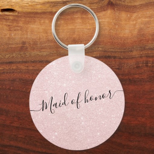 Elegant pretty rose gold glitter maid of honor keychain | Zazzle