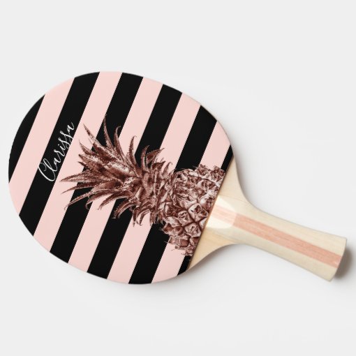 Elegant pretty rose gold pineapple & pink stripe ping pong paddle | Zazzle
