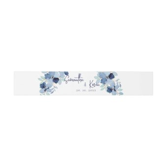 Elegant Pretty Stale Blue Floral Wedding Invitation Belly Band | Zazzle