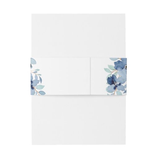 Elegant Pretty Stale Blue Floral Wedding Invitation Belly Band | Zazzle