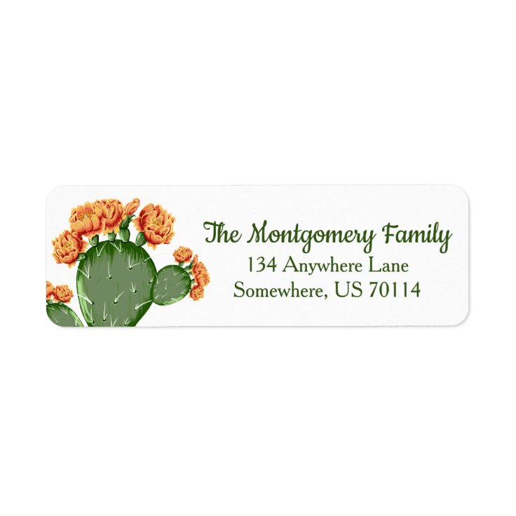 Elegant Prickly Pear & Orange Cactus Flowers Label | Zazzle