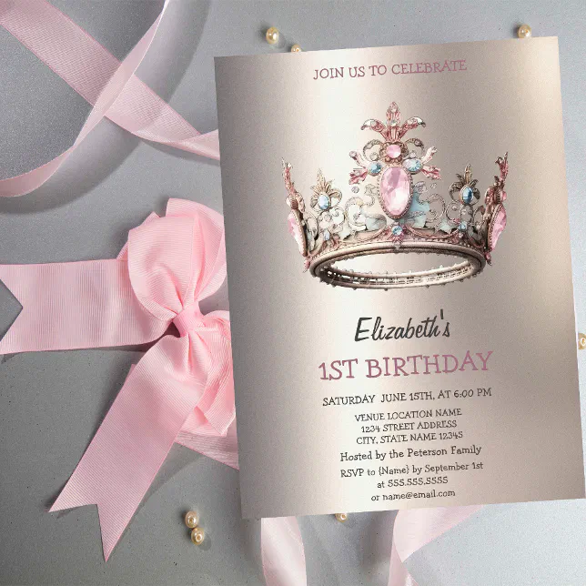 Elegant Princess Crown Castle Birthday Invitation | Zazzle