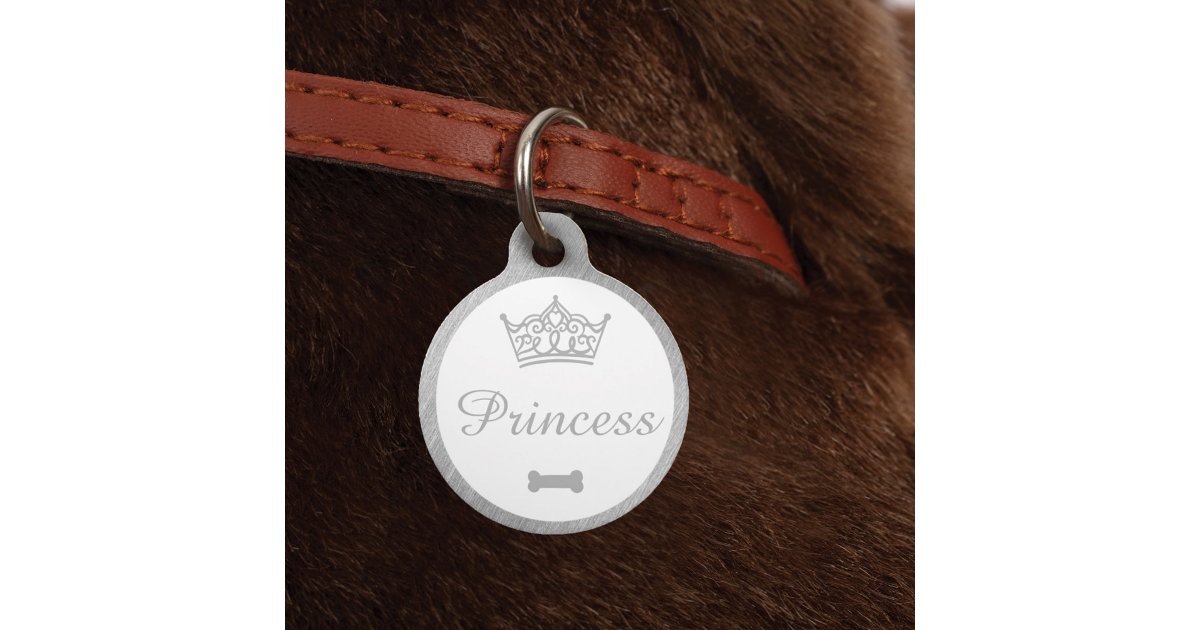 Elegant Princess Crown Silver Dog Bone Pet ID Tag | Zazzle