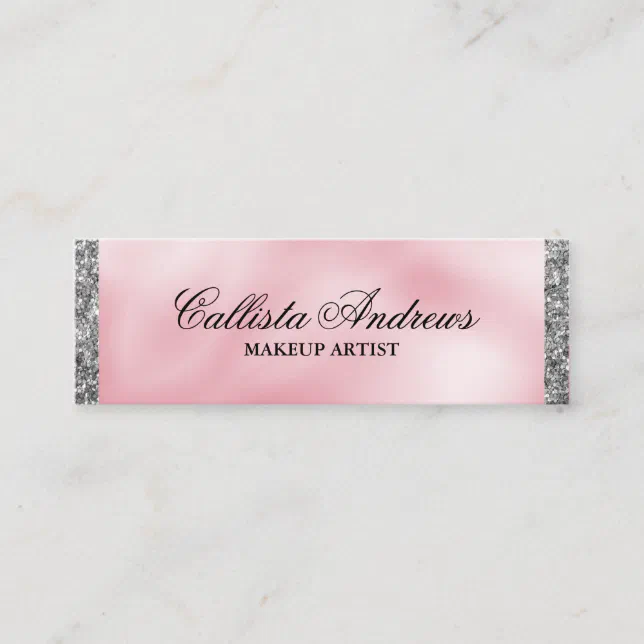 Elegant Princess Pink Silver Silk Glitter Border Mini Business Card ...