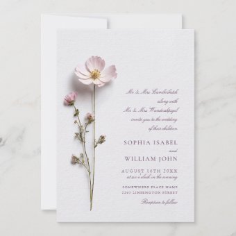 Elegant Print Pressed Pastel Boho Flowers Wedding Invitation | Zazzle