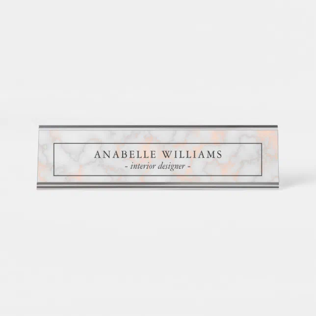 Elegant Printed Rose Marble Texture Desk Name Plate | Zazzle