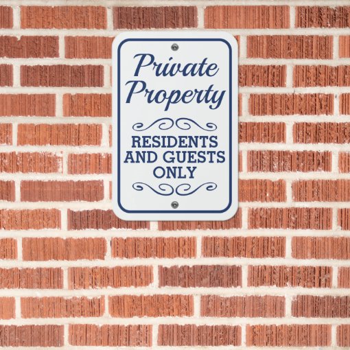 Elegant Private Property white and blue Metal Sign | Zazzle