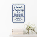 Elegant Private Property white and blue Metal Sign | Zazzle
