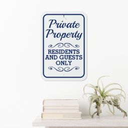 Elegant Private Property white and blue Metal Sign | Zazzle