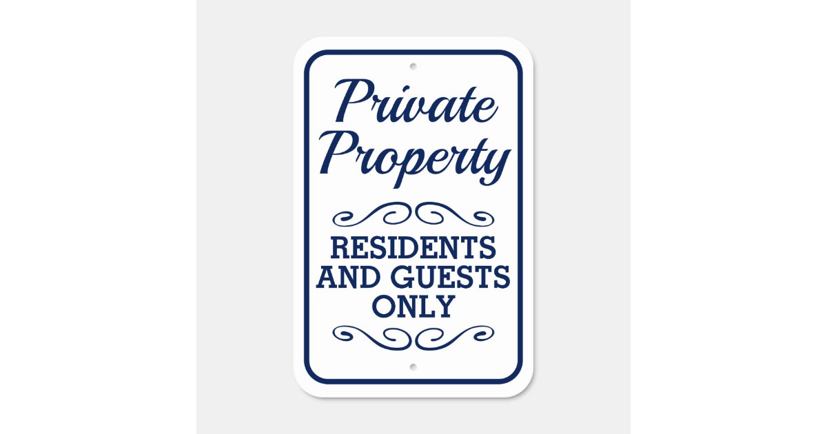 Elegant Private Property white and blue Metal Sign | Zazzle