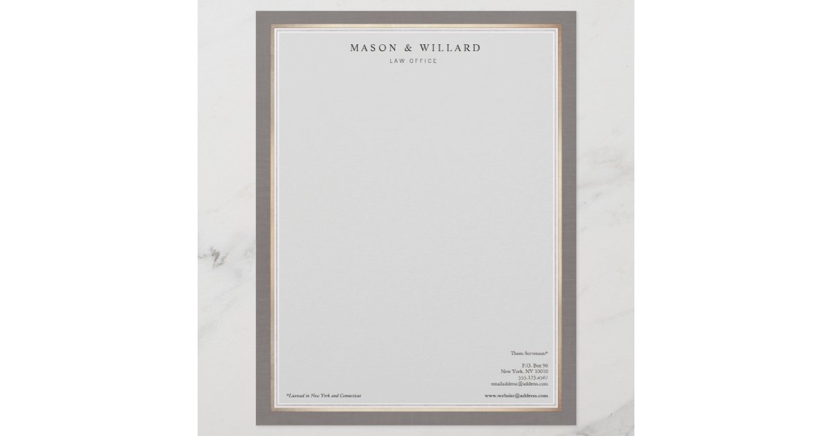Elegant Professional Attorney Gold Border Letterhead | Zazzle