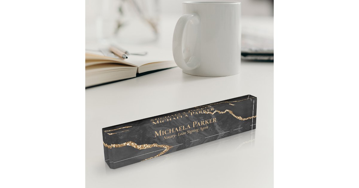 Elegant Professional Black and Gold Agate Geode Desk Name Plate | Zazzle
