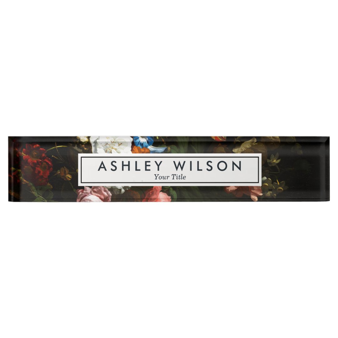 Elegant Professional Botanical Foliage Desk Name Plate | Zazzle