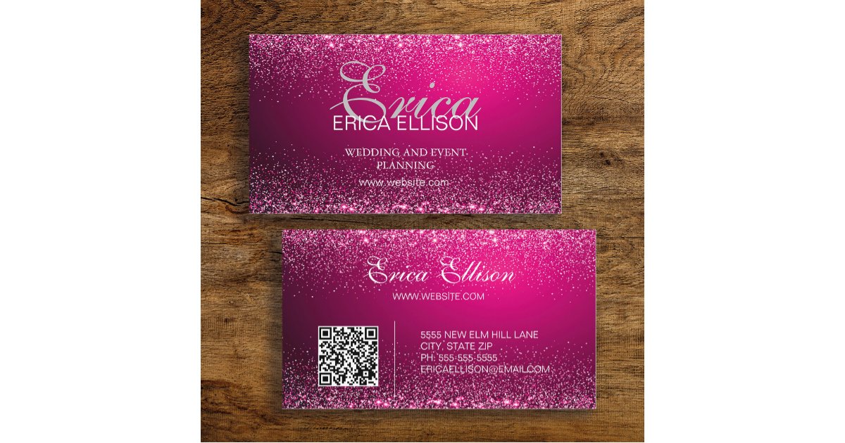 Elegant Professional Business QR Code Pink Silver Business Card | Zazzle