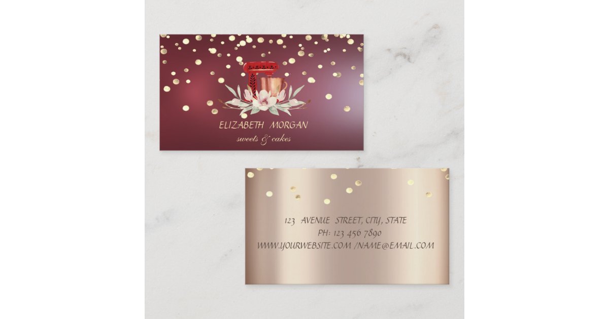 Elegant Professional Dark Red Mixer Floral Business Card | Zazzle