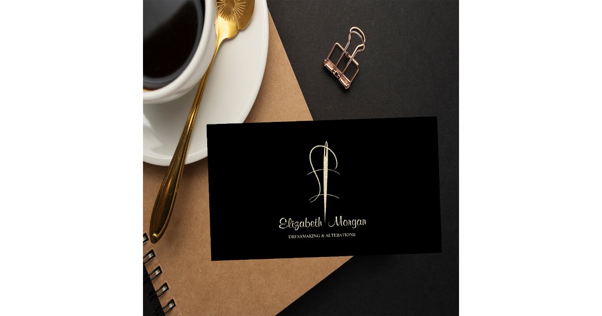 Elegant Professional,Gold Needle Sew Alterations Business Card | Zazzle