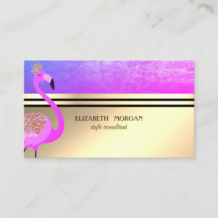 Elegant Professional Gold,Stripes,Pink Flamingo Business Card | Zazzle