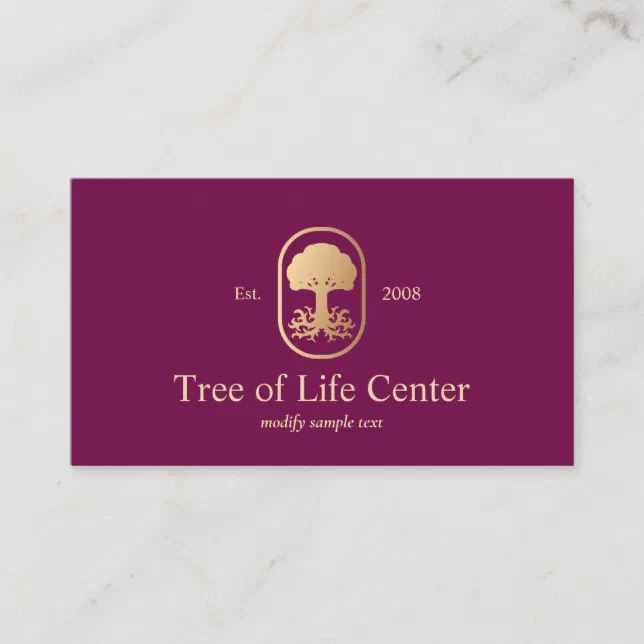 Elegant Professional Gold Tree Roots Logo Burgundy Business Card | Zazzle