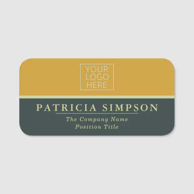 Elegant Professional Hunter Green & Mustard Yellow Name Tag | Zazzle