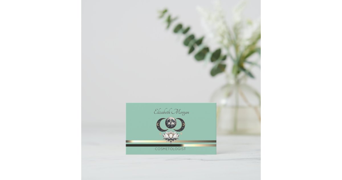 Elegant Professional Lotus Moon Stripes Mint Green Business Card | Zazzle