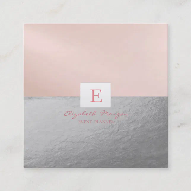 Elegant Professional Monogram Silver Square Business Card | Zazzle