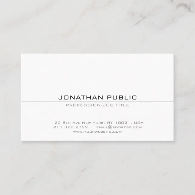 Elegant Professional Sleek White Plain Modern Business Card | Zazzle