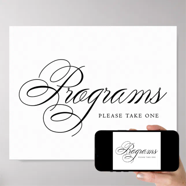 Elegant Programs Black Script | Horizontal Table Poster | Zazzle