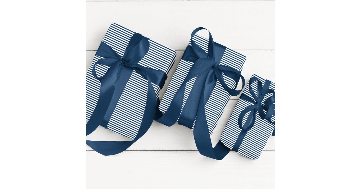 Elegant Prussian Blue and White Thin Striped Wrapping Paper | Zazzle