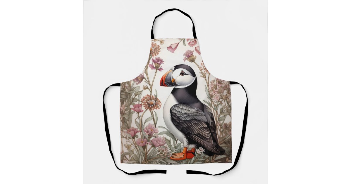 Elegant Puffin William Morris Inspired Floral Apron | Zazzle