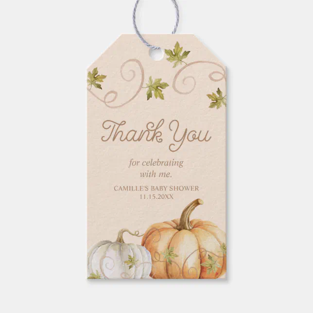 Elegant Pumpkin Fall Baby Shower Thank You Tag | Zazzle