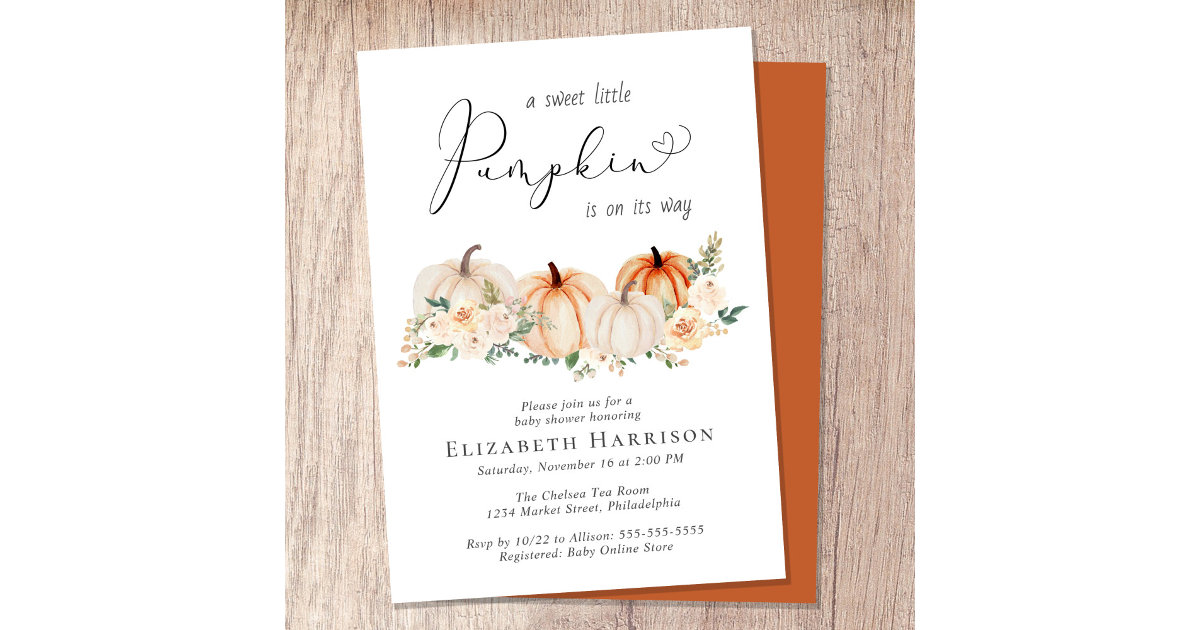 Elegant Pumpkin Floral Baby Shower Invitation | Zazzle