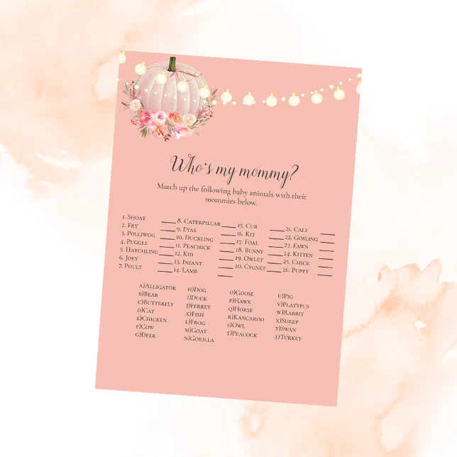 Elegant Pumpkin Who's My Mommy Baby Shower Game Invitation | Zazzle