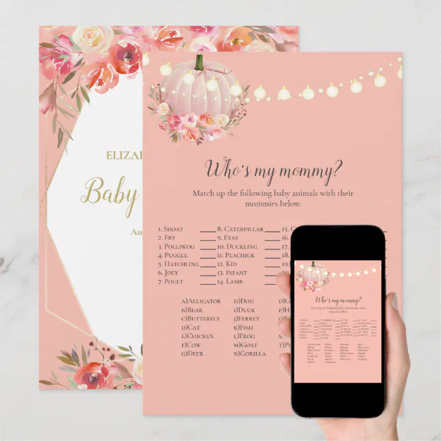 Elegant Pumpkin Who's My Mommy Baby Shower Game Invitation | Zazzle