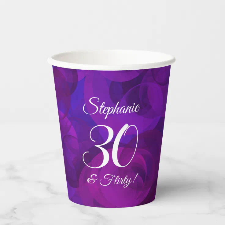 Elegant Purple 30 & Flirty Birthday Party Paper Cups | Zazzle
