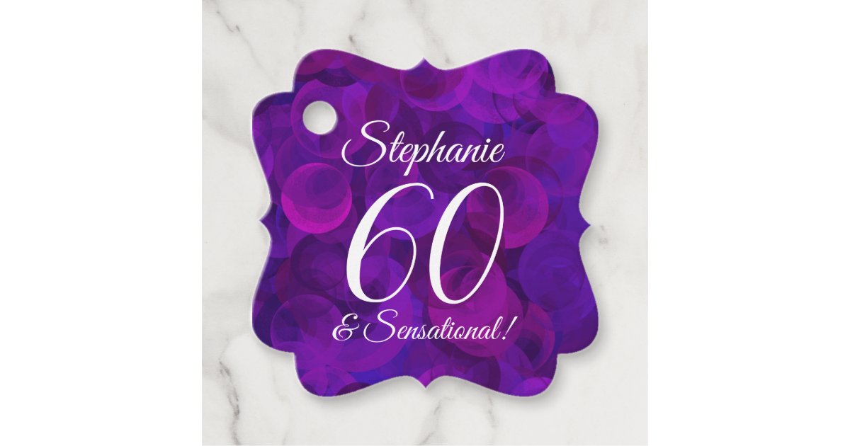 Elegant Purple 60 and Sensational Birthday Party Favor Tags | Zazzle