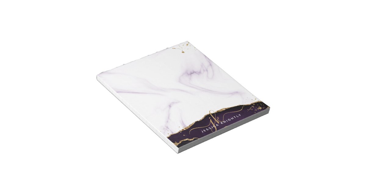 Elegant Purple Agate Marble Gold Glitter Monogram Notepad | Zazzle