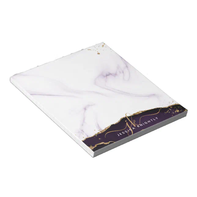 Elegant Purple Agate Marble Gold Glitter Monogram Notepad | Zazzle