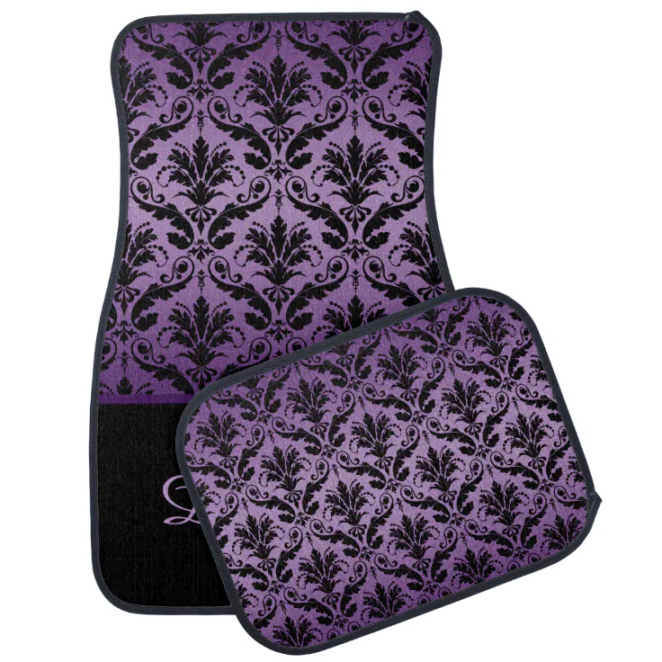 Elegant Purple and Black Damask Monogram Car Mats | Zazzle