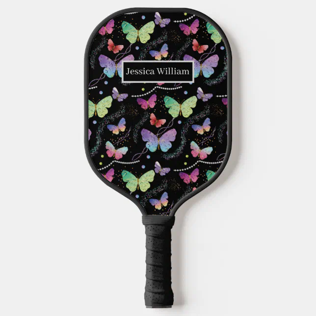 Elegant Purple and Blue Bright Butterflies Pickleball Paddle | Zazzle