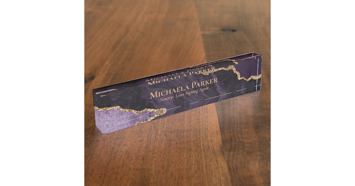 Elegant Purple and Gold Agate Geode Professional Desk Name Plate | Zazzle