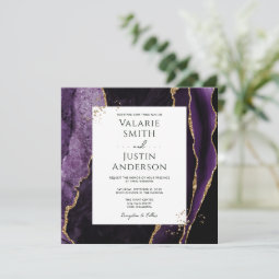 Elegant Purple and Gold Agate Stone Wedding Invitation | Zazzle