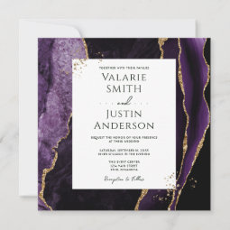 Elegant Purple and Gold Agate Stone Wedding Invitation | Zazzle