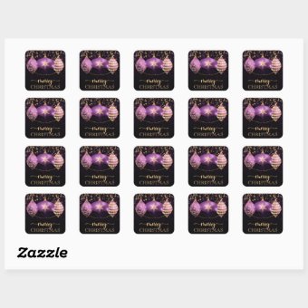 Elegant Purple and Gold Bauble Merry Christmas Square Sticker | Zazzle