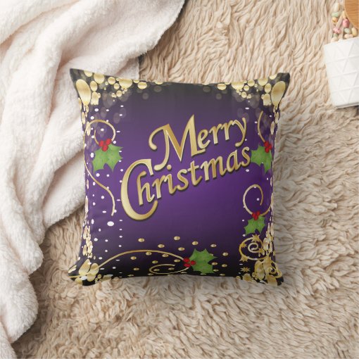 Elegant Purple and Gold Christmas Throw Pillow | Zazzle