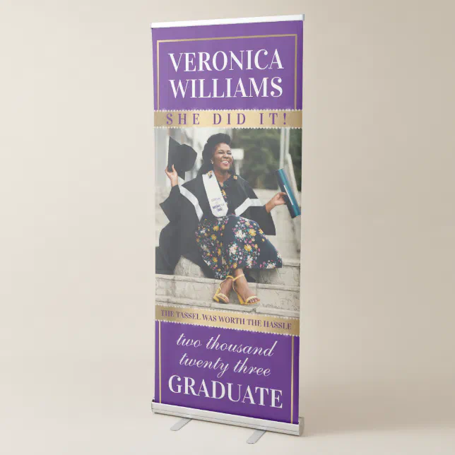 Elegant Purple and Gold Graduation Retractable Banner | Zazzle