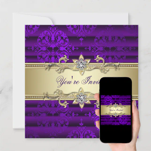 Elegant Purple and Gold Party Invitation | Zazzle