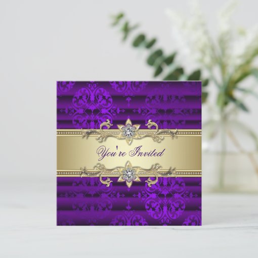 Elegant Purple and Gold Party Invitation | Zazzle